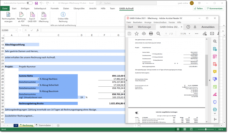 XRechnung erstellen mit Excel - Software für GAEB