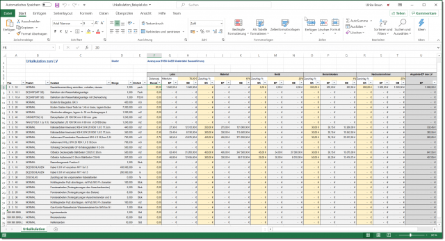 Kostenlose Musterdatei einer Urkalkulation in Excel - Software für GAEB